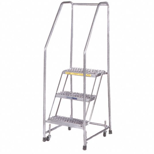 3-Step Rolling Ladder, Perforated Step Tread, 58 1/2 in Overall Height ...
