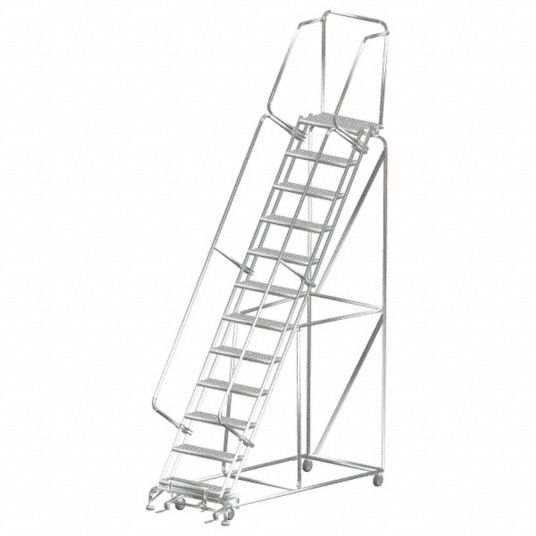 12-Step Rolling Ladder, Serrated Step Tread, 153 in Overall Height, 450 ...