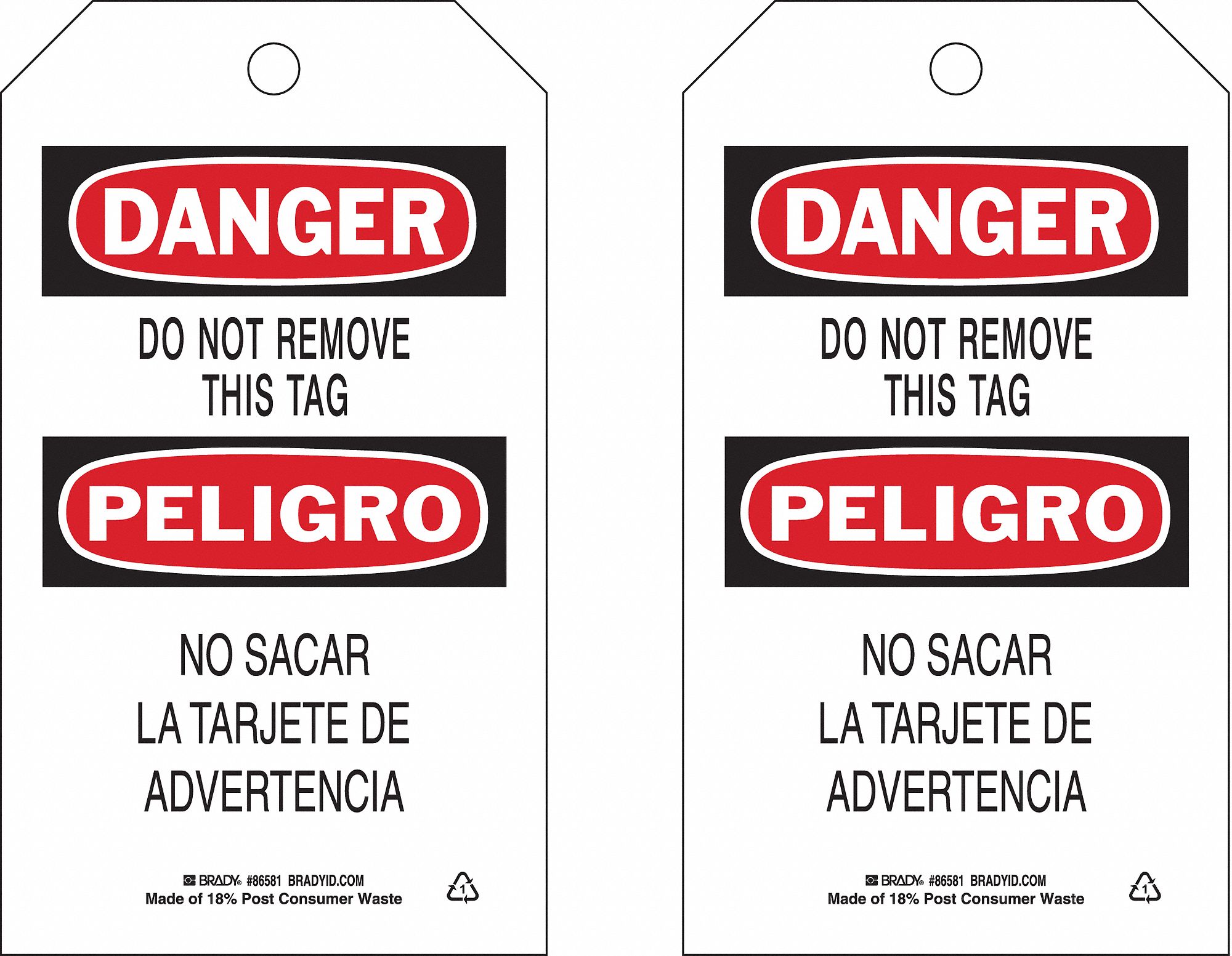BRADY, Peligro/Danger, Do Not Remove Tag, Danger Bilingual Tags - 8CLU2 ...
