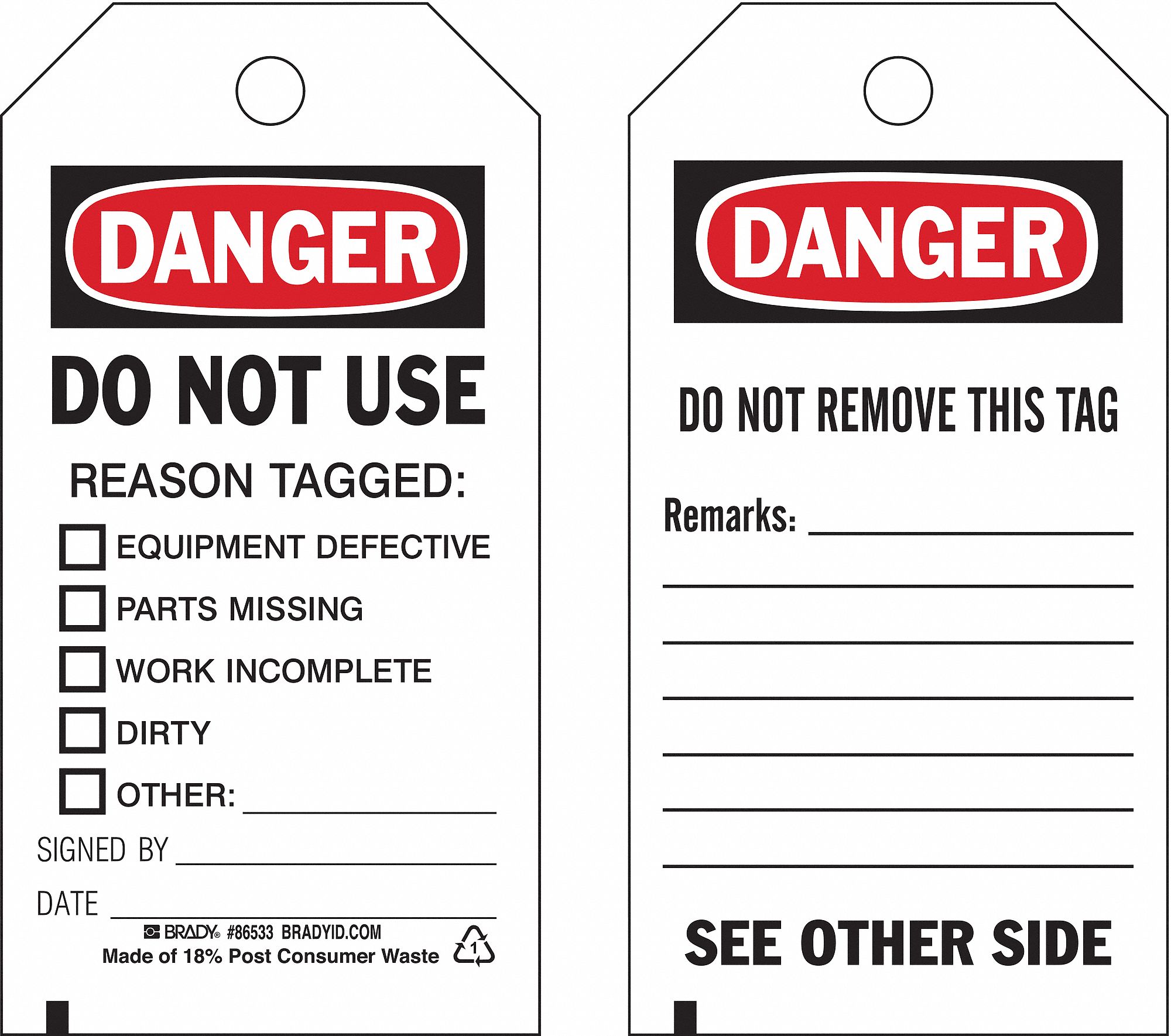 Black/Red/White, Cable Tie, Danger Tags - 8CLU3|86533 - Grainger