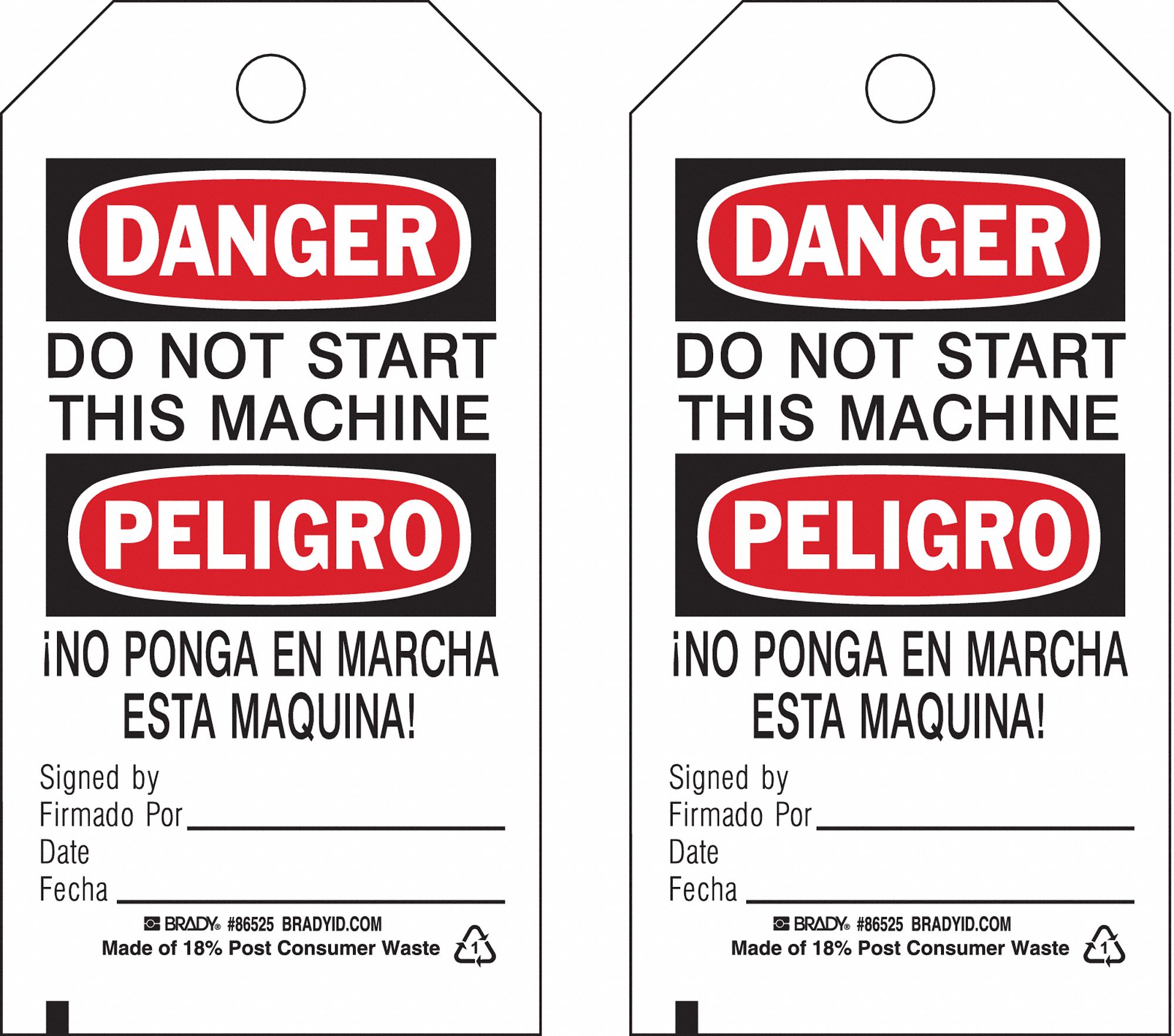 Black/Red/White, Cable Tie, Danger Bilingual Tags - 8CMR8|86525 - Grainger