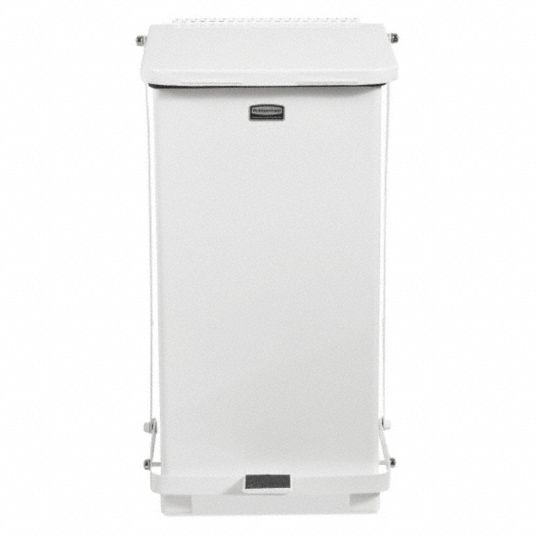 Step Can, 12 gal, Stationary, Square, Metal, White - Grainger