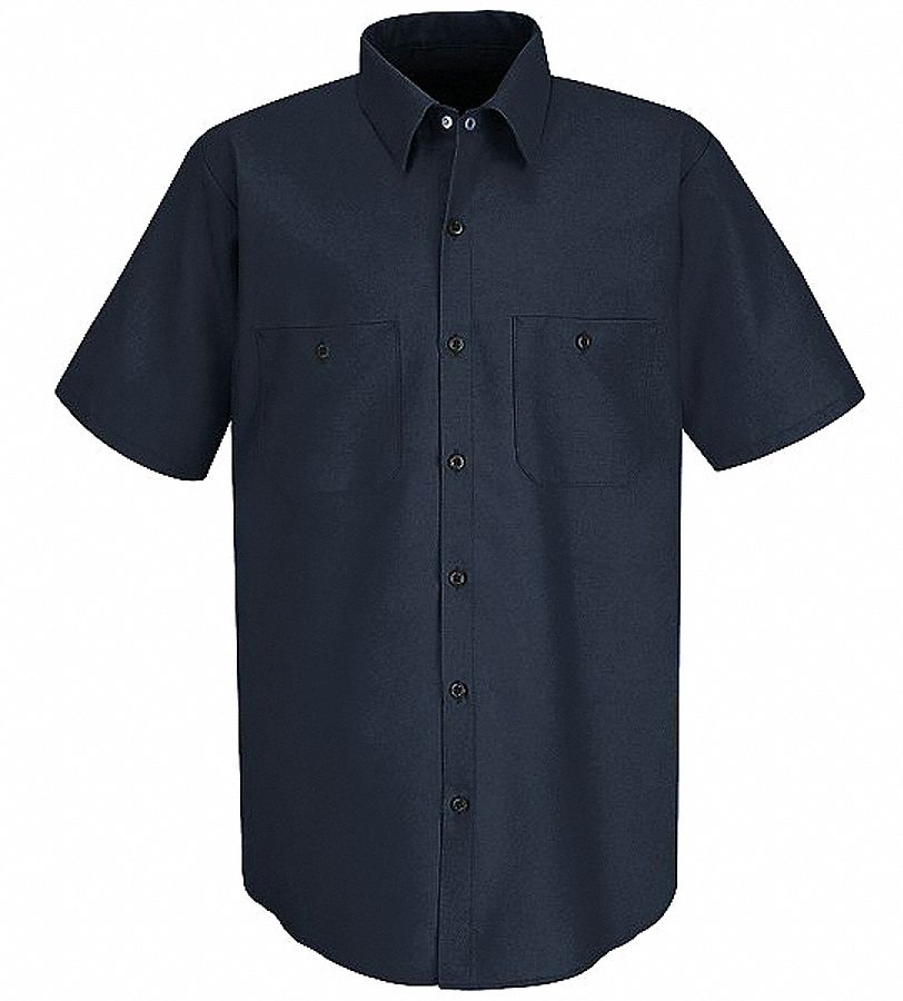 RED KAP MEN'S SHORT-SLEEVE WORK SHIRT, XL, NAVY, COTTON/POLYESTER ...