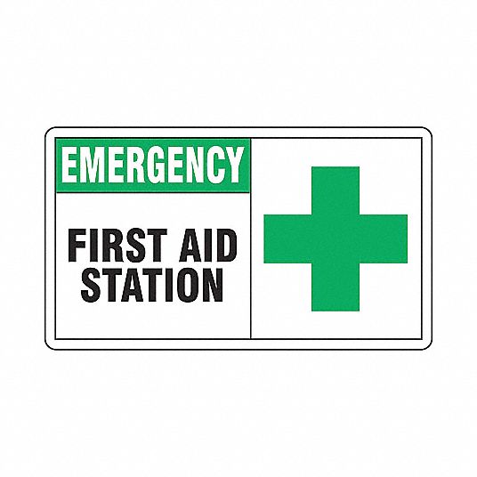 Plastic, First Aid Sign, 10" Width, 7" Height, Green, White, With ...