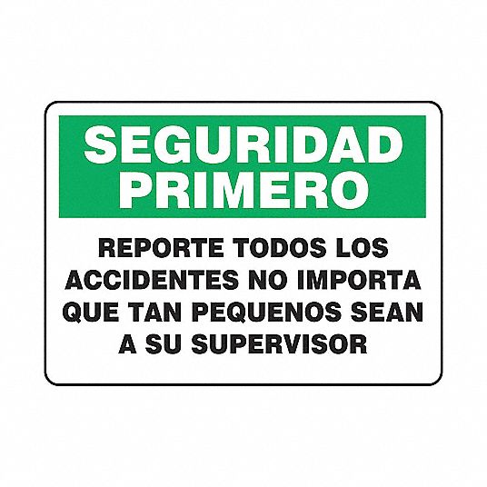 Plastic, Spanish Safety First Sign, 10" Width, 7" Height, White, With ...