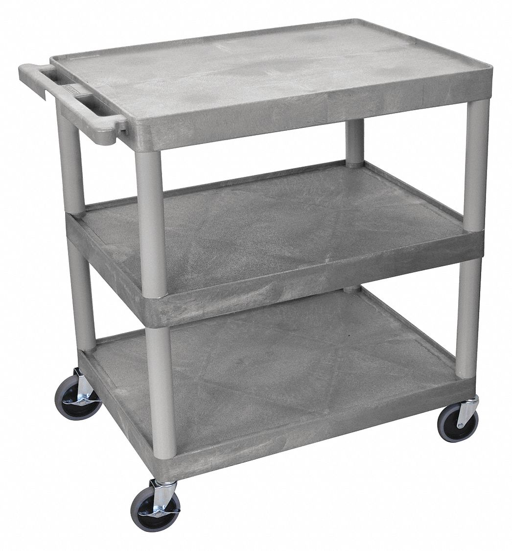 Flat Handle Utility Cart, 300 lb Load Capacity, Number of Shelves 3, 32 ...