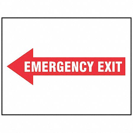 Emergency Exit Sign, Plastic, Rectangle, English, Not Retroreflective ...