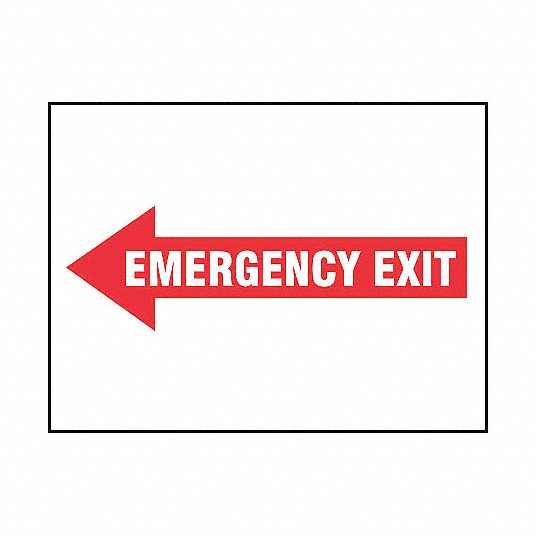Emergency Exit Sign, Plastic, Rectangle, English, Not Retroreflective ...