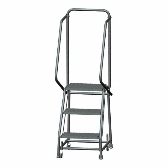 BALLYMORE 3-Step Rolling Ladder, Expanded Metal Step Tread, 58 1/2 in ...