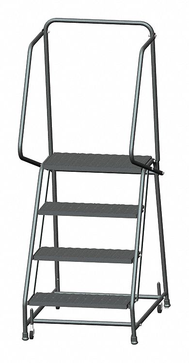 4-Step Rolling Ladder, Expanded Metal Step Tread, 68 in Overall Height ...