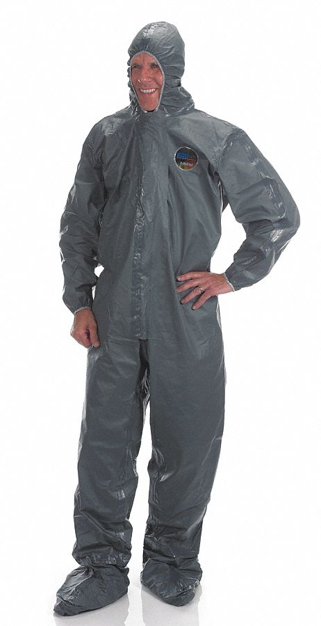 LAKELAND Hooded Chemical Resistant Coveralls with Elastic Cuff, Pyrolon ...