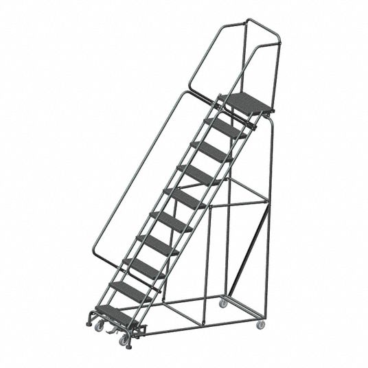 BALLYMORE 10-Step Slope Lockstep Rolling Ladder, Perforated Step Tread ...