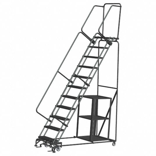 11-Step Stock Picking Rolling Ladder, Expanded Metal Step Tread, 143 in ...