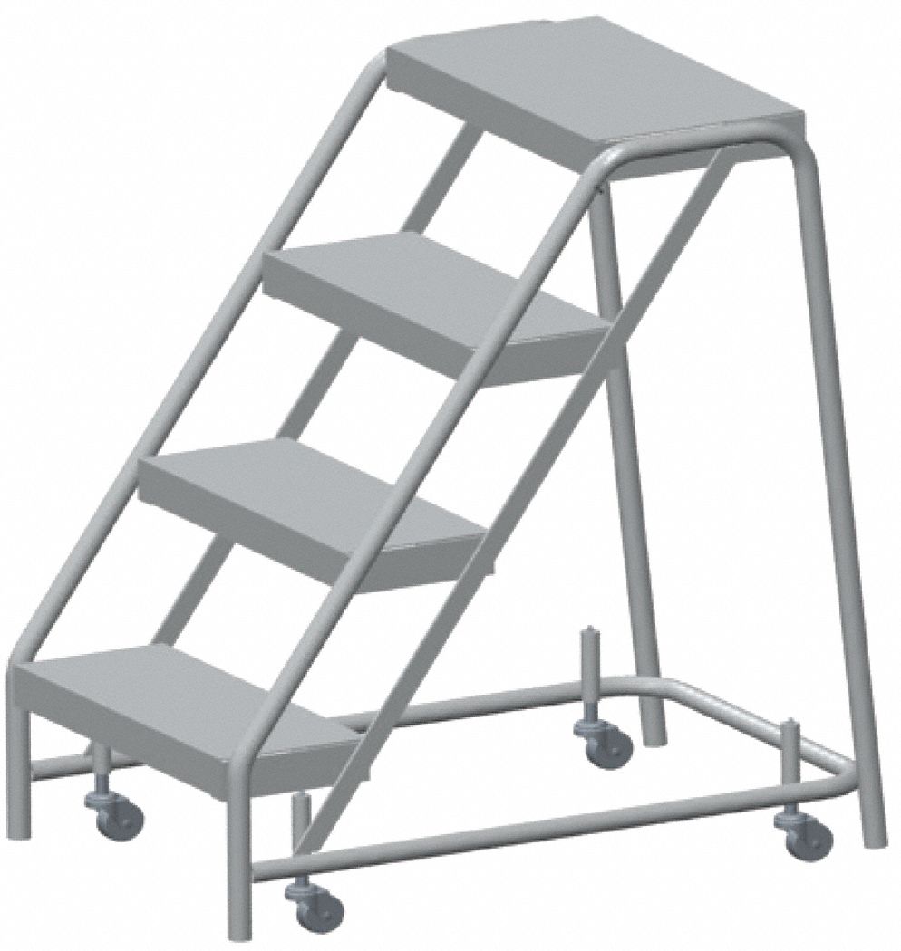 4-Step Rolling Ladder, Serrated Step Tread, 38 in Overall Height, 350 ...