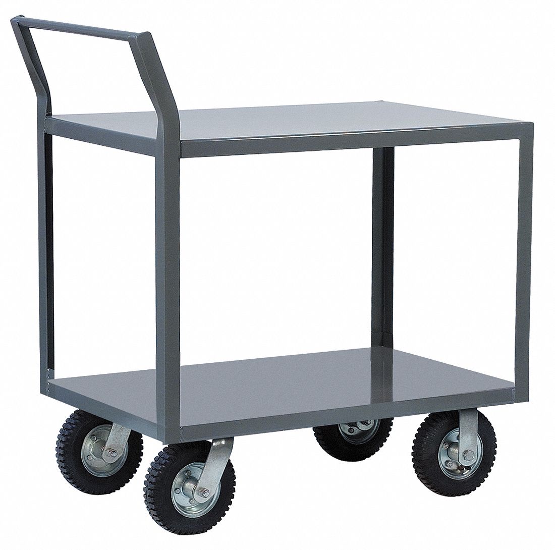 Raised Handle Utility Cart, Load Capacity 1200 lb, Number of Shelves 2 ...