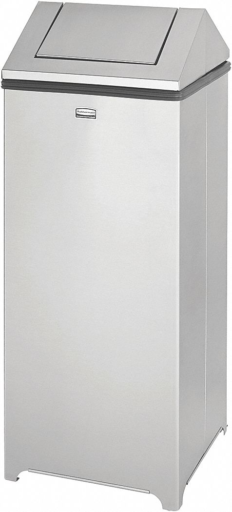 Fire-Resistant Trash Can, 24 gal, Stationary, Square, Metal, Silver ...