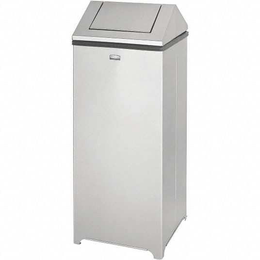 Fire-Resistant Trash Can, 24 gal, Stationary, Square, Metal, Silver ...