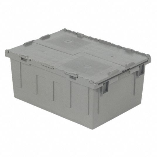 Attached Lid Container, Gray, 12 3/5 inH x 28 inL x 20 5/8 inW, 1EA ...