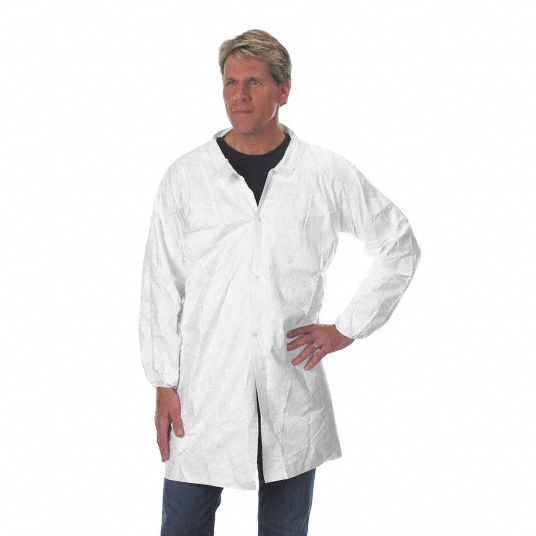 Disposable Lab Coat, M, White - Grainger