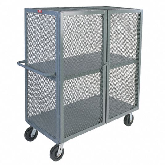 JAMCO Dual-Latch Welded Mesh Security Cart with Fixed Shelves, 3000 lb ...