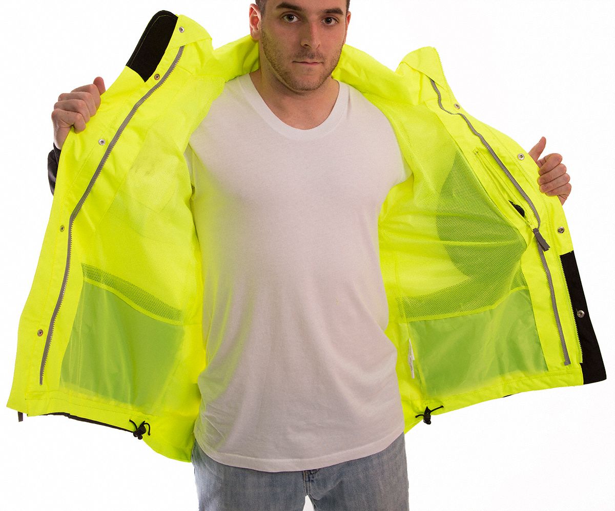 TINGLEY High Visibility Rain Jacket with hood: U, ANSI Class 3, 3XL ...