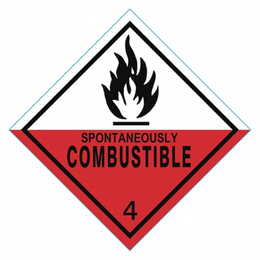 Spontaneously Combustible, 4 in x 4 in, DOT Container Label - 9KEW1 ...