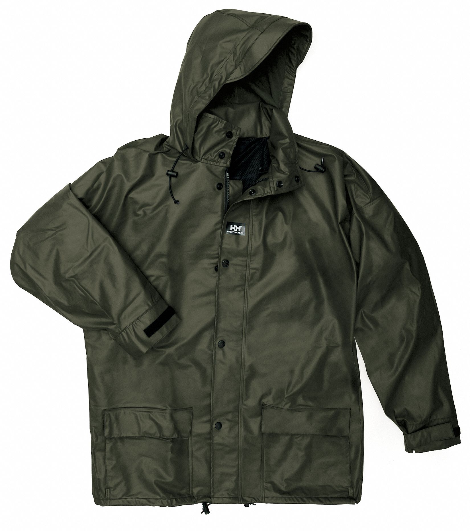 HELLY HANSEN Rain Jacket with Hood: Rain Jacket, 2XL, Green, Zipper ...
