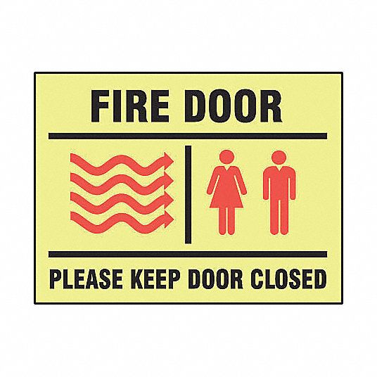 Plastic, Fire Door Sign, 14" Width, 10" Height, Double-Sided No, With ...