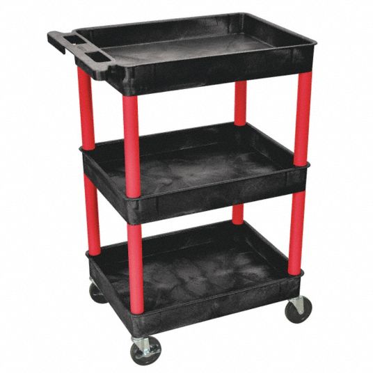 Flat Handle Utility Cart, 300 lb Load Capacity, Number of Shelves 3, 24 ...
