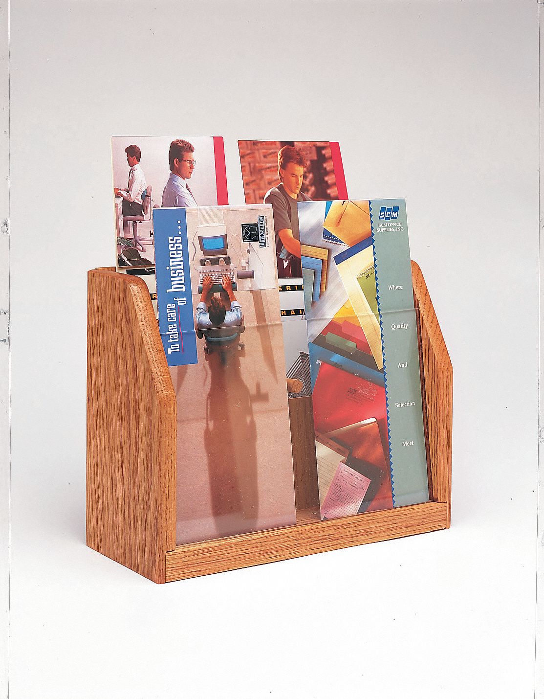 4 Compartments, Medium Oak, Brochure Counter Rack - 8GP45|LT4-MO - Grainger