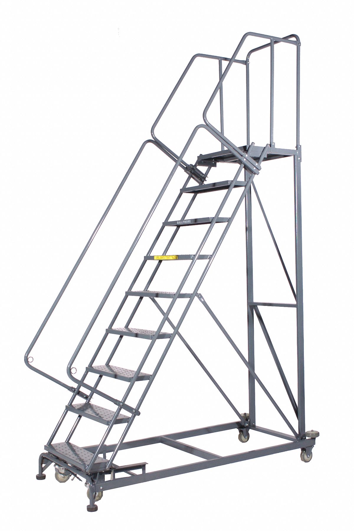 9-Step Safety Rolling Ladder, Perforated Step Tread, 123 in Overall ...