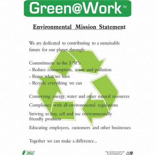 Mission Statement Poster, Recycled Plastic - Grainger