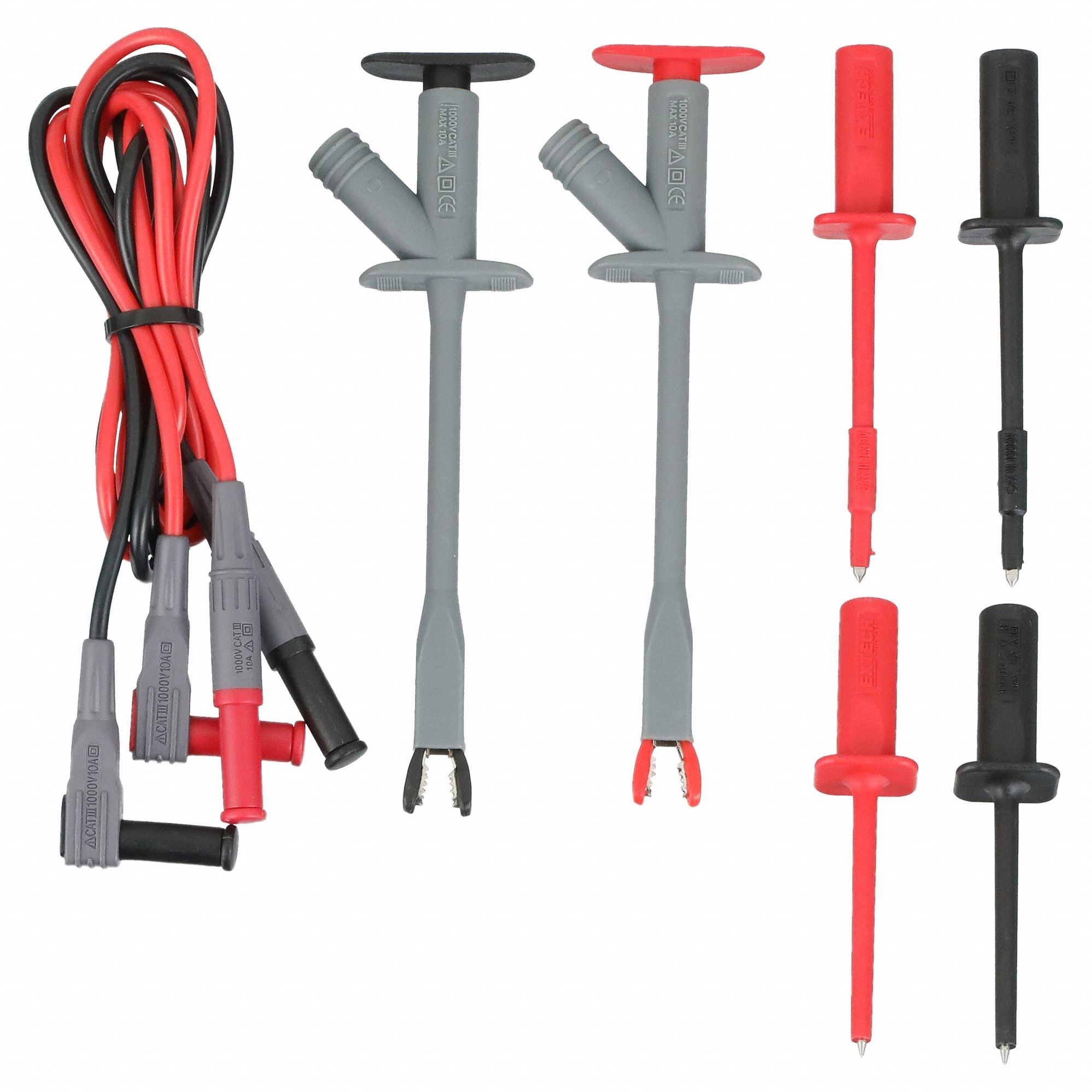EXTECH, CAT III 1000V, Probe/Retractable Jaw Clip, Test Lead Kit ...