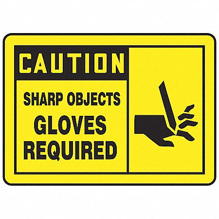 Caution Sign, Sharp Objects Gloves Required, Header Caution, Rectangle ...