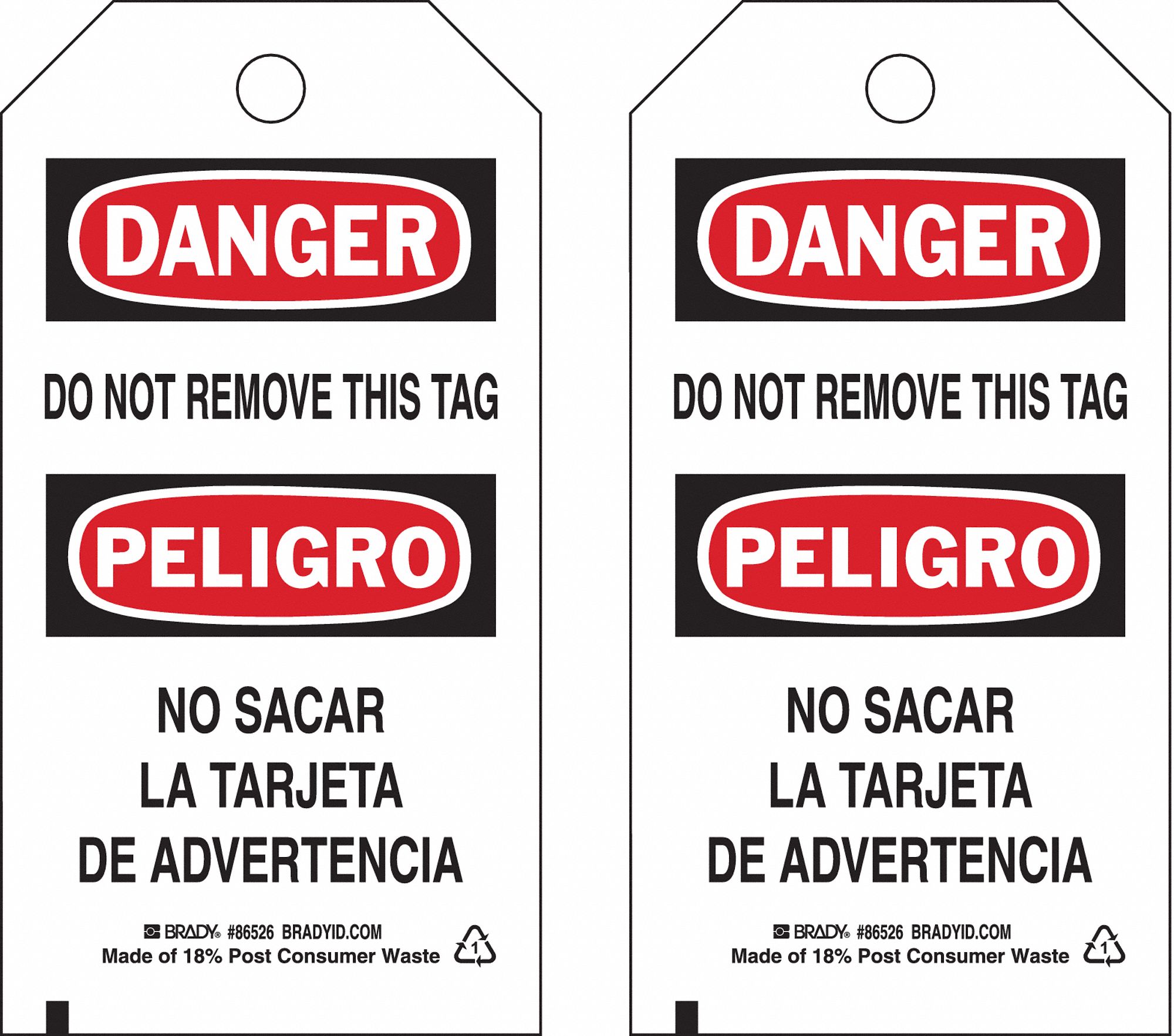 BRADY, Danger/Peligro, Do Not Remove Tag, Danger Bilingual Tags - 8NC14 ...