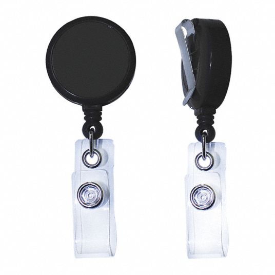 Retractable Badge w/Clip,Blk,PK10 - Grainger