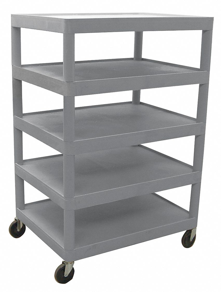 Flat Handle Utility Cart, 500 lb Load Capacity, Number of Shelves 5, 32 ...