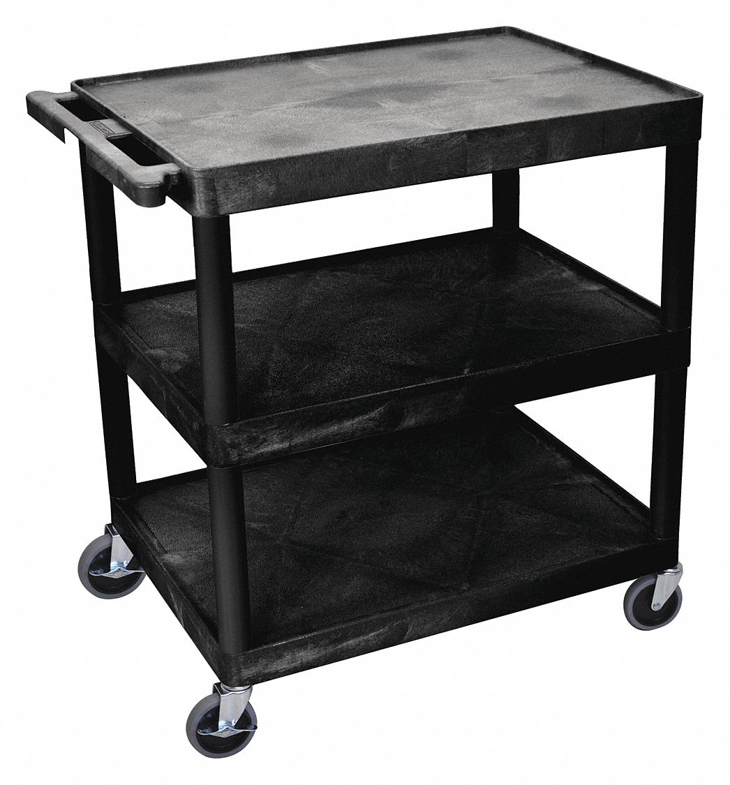 Flat Handle Utility Cart, 300 lb Load Capacity, Number of Shelves 3, 32 ...