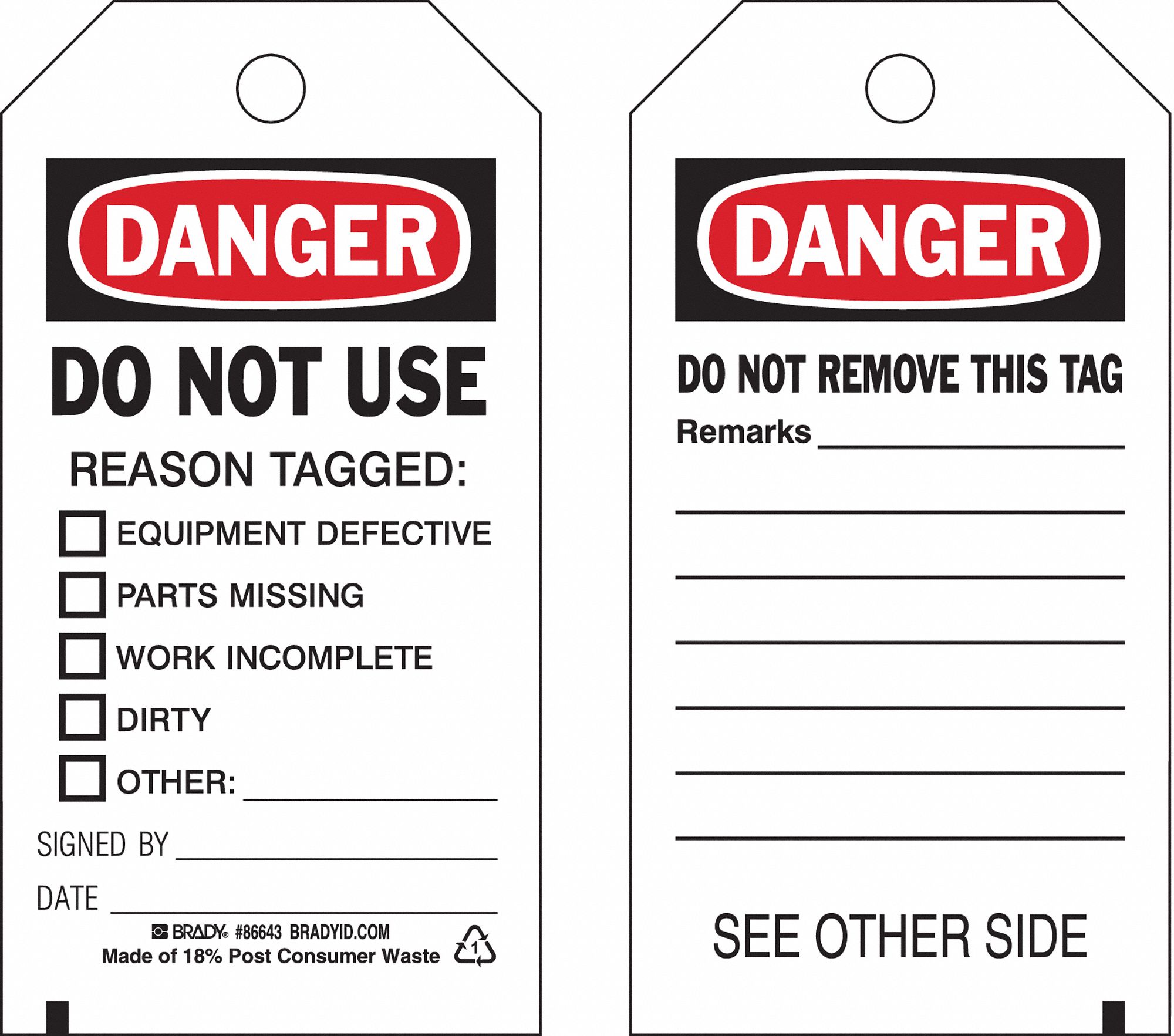 Black/Red/White, Cotton String, Danger Tags - 8PHV6|86643 - Grainger