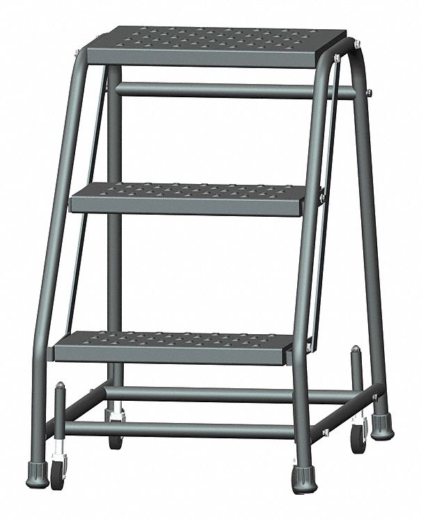 3-Step Rolling Ladder, Perforated Step Tread, 28 1/2 in Overall Height ...