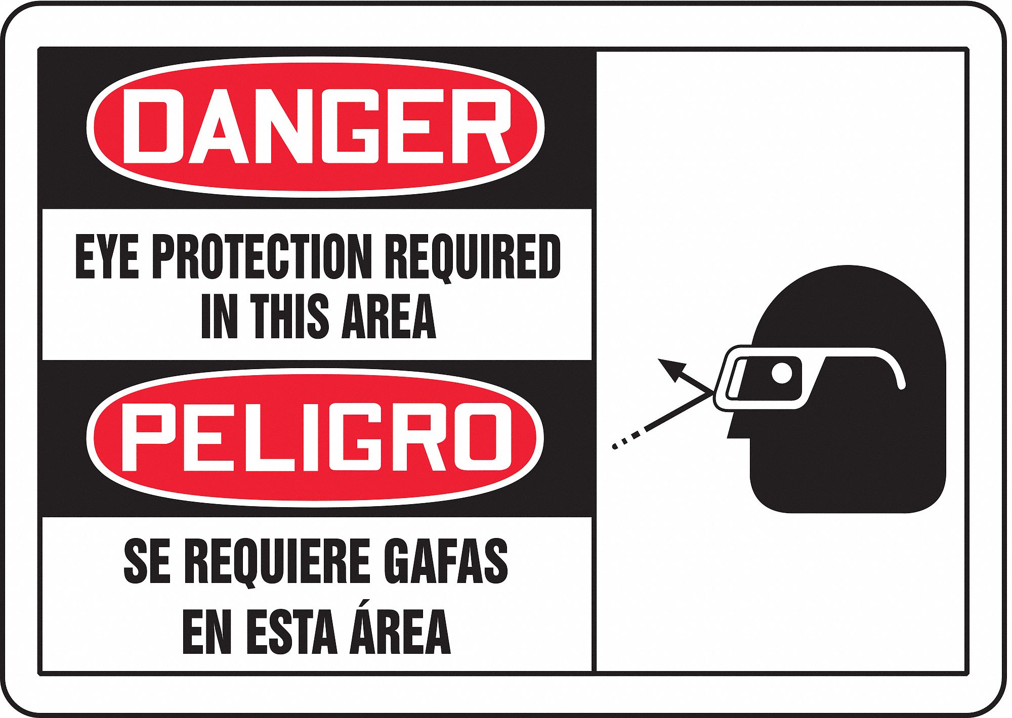 Spanish-Bilingual Danger Sign, Eye Protection Required In This Area/Se ...