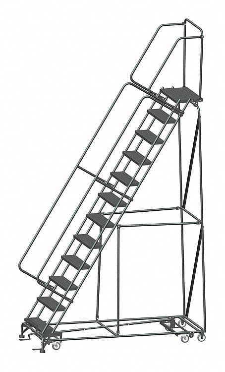 12-Step Rolling Ladder, Perforated Step Tread, 153 in Overall Height ...