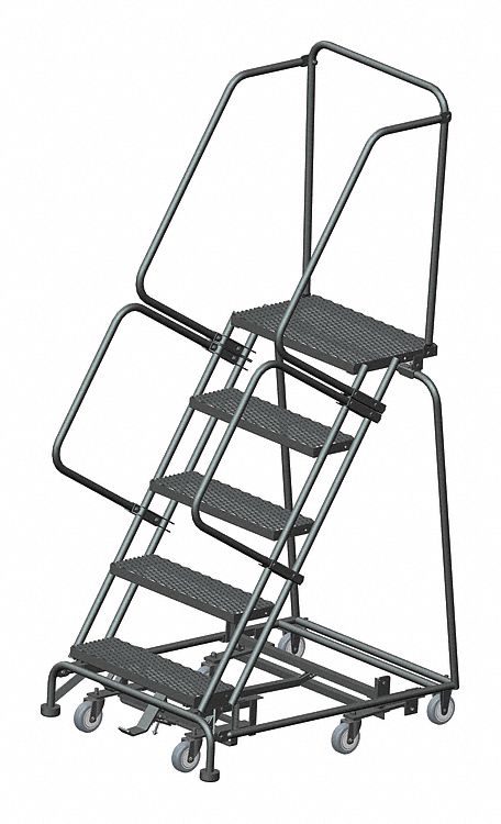 5-Step Rolling Ladder, Expanded Metal Step Tread, 83 in Overall Height ...