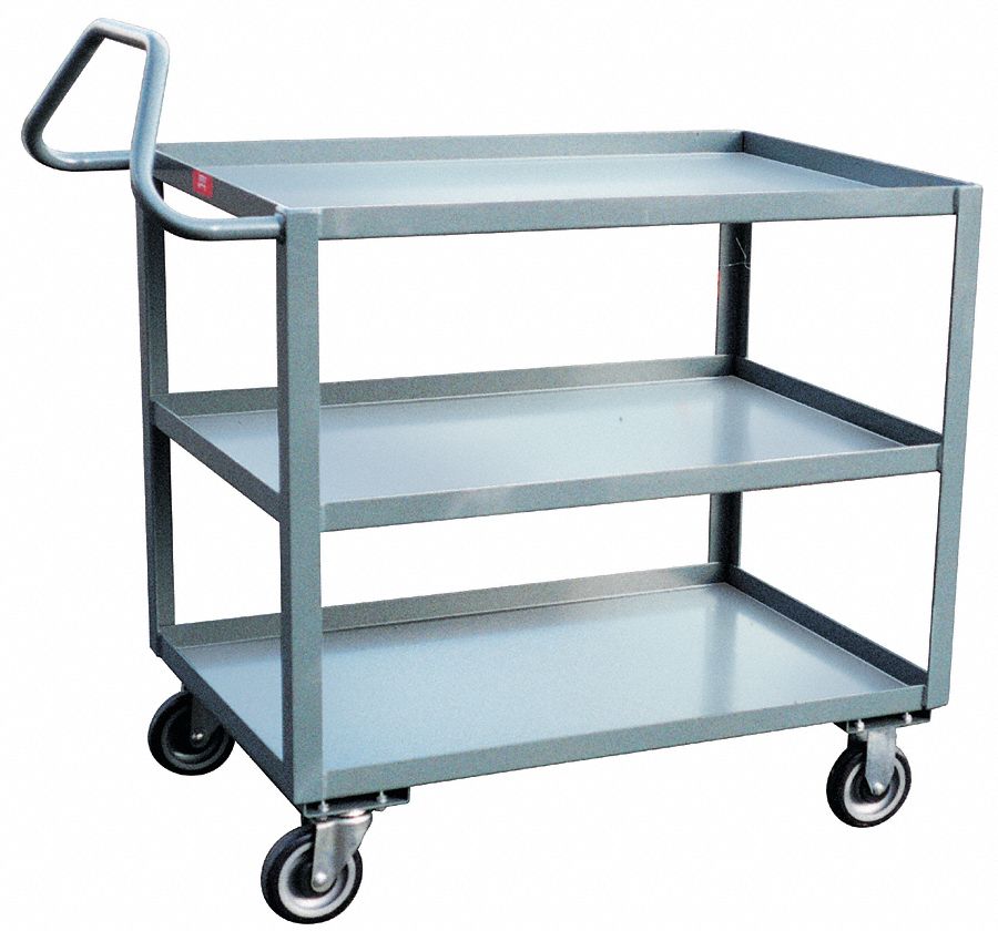 Raised Handle Utility Cart, Load Capacity 1400 lb, Number of Shelves 3 ...