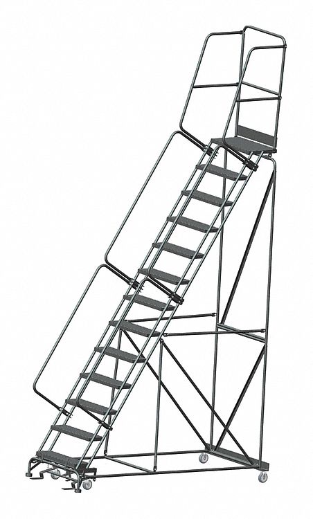13-Step Safety Rolling Ladder, Expanded Metal Step Tread, 175 in ...