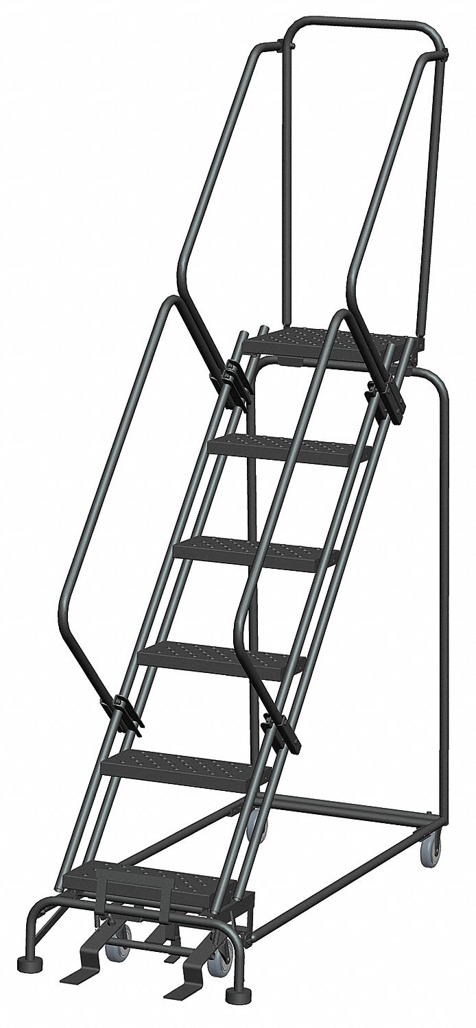 6-Step Safety Rolling Ladder, Perforated Step Tread, 93 in Overall ...