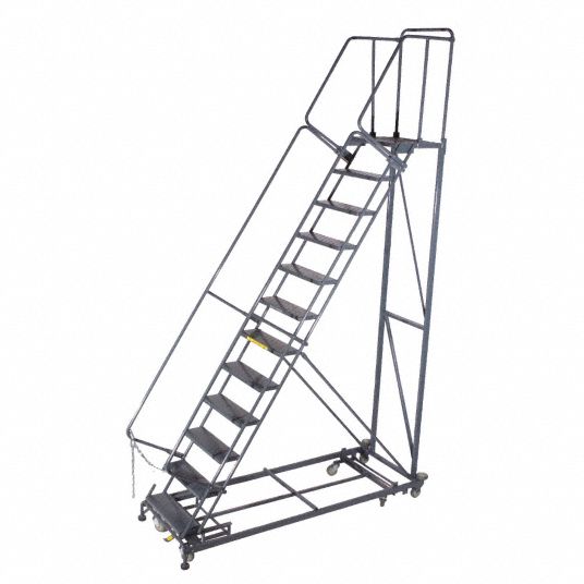12-Step Safety Rolling Ladder, Perforated Step Tread, 153 in Overall ...