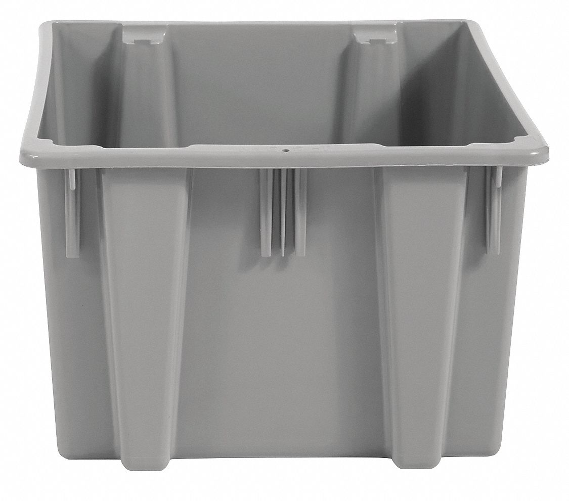 Stack and Nest Container, Gray, 13 inH x 23 1/2 inL x 19 1/2 inW, 1EA ...