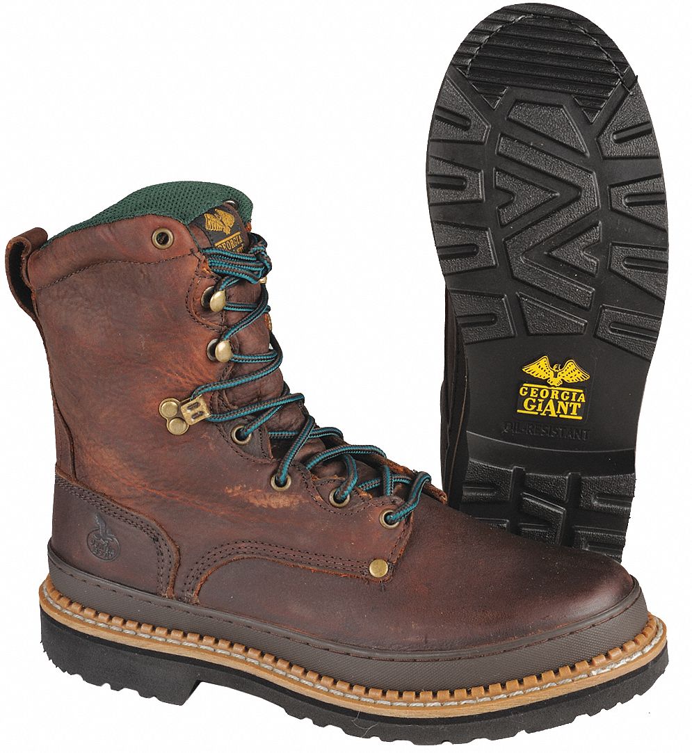 8 in Work Boot, 10, W, Men's, Brown, Plain Toe Type, 1 PR - Grainger