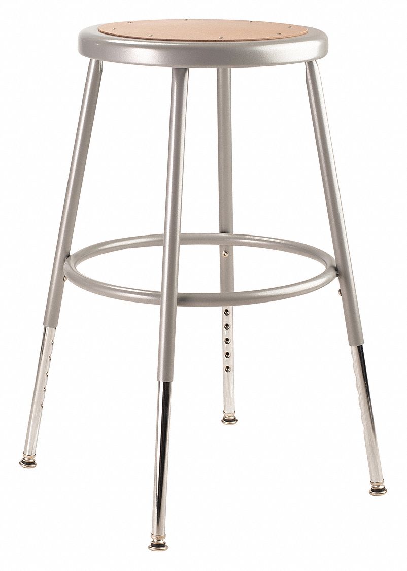NATIONAL PUBLIC SEATING Round Stool: 31 in Overall Ht, Drilled Leg ...